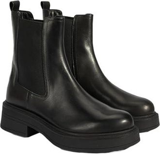 Desa Bottes en Cuir pour Femme - Talon Plat, Lacets &eacute;lastiques, Doublure Textile, Respirantes | Noir - 37