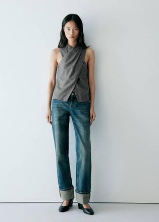 Mango Haut crois&eacute; en laine mouchet&eacute;e gris chin&eacute; moyen - Femme - XXS - MANGO