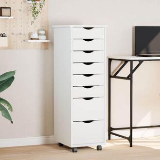 vidaXL Vidaxl - Armoire roulante MOSS 8 tiroirs - Bois de pin massif blanc - Dimensions 34 x 39 x 103 cm - Roues pour mobilit&eacute; facile