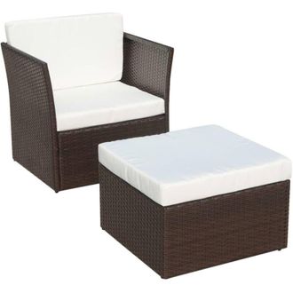 vidaXL Gartensessel mit Fu&szlig;hocker Poly Rattan Braun vidaXL
