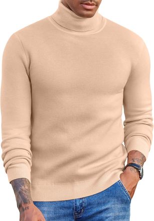 Coofandy Rollkragenpullover Herren Pullover Turtleneck Fleece Pullover Warm Strickpullover Slim Fit Winterpullover Arbeitpullover Winter Langarmshirt Khaki XXL