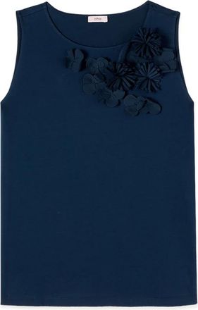 Oltre Femme, Tops, Bleu, Taille: 44 FR Top en coton avec appliqu&eacute;s floraux