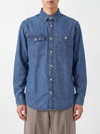 Barbour Chemise d&eacute;contract&eacute;e en denim de coton avec poches plaqu&eacute;es et ourlet arrondi