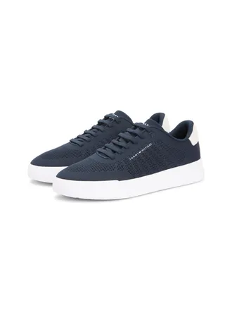 Tommy Hilfiger Slip-On Sneaker TOMMY HILFIGER TH COURT KNIT, Herren, Gr. 46, dunkelblau, Textil, Strukturmuster, unifarben mit Farbeinsatz, Schuhe, Freizeitschuh, Ha