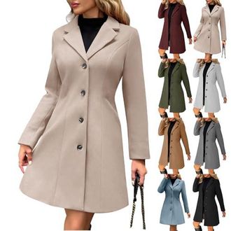 Generic Cabans pour femme en laine m&eacute;lang&eacute;e &eacute;paisse avec col montant, trench &agrave; simple boutonnage, veste tendance pour lautomne et lhiver, kaki, XXL