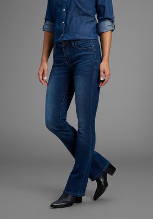 Arizona Bootcut-Jeans ARIZONA Ultra-Stretch, Damen, Gr. 100, K + L Gr, blau (dunkelblau use), Denim/Jeans, Obermaterial: 74% Baumwolle, 24% Polyester, 2% Elas