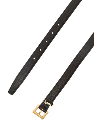 Saint Laurent Cassandre Buckle Calf Leather Belt - Black
