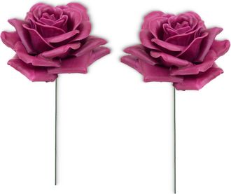 Matches 21 Große Wachs-Rosen 2er Set pink - dauerhaft haltbare Textil-Rosen mit Wachs-Blüten