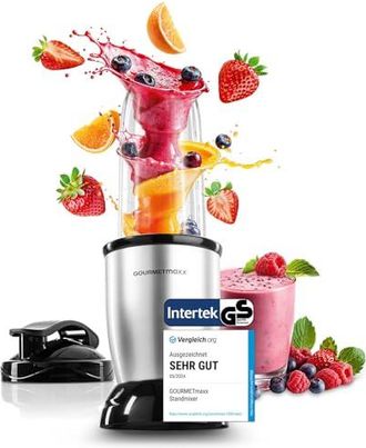 Gourmetmaxx Nutrition Mixer | Smoothie Maker - 4-tlg. | Standmixer mit gro&szlig;em 700-ml-Mixbecher & To go Deckel | Blender mit 22.000 U/min | Food Processor f&uuml;r Shak