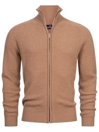 Kronstadt KSDorsey Cardigan zipp&eacute; classique en laine m&eacute;lang&eacute;e avec col montant - Veste mi-saison pour homme, Bois fum&eacute;, L
