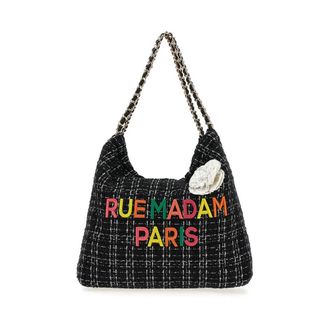 Rue Madam Multicolor Tweed Shoppingtasche mit Besticktem Logo - - Bags - Damen - Schwarzk - ONE SIZE