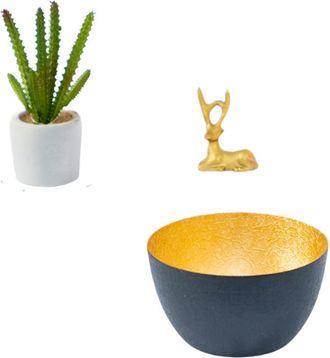 Generic Findeno Dekoschale Schwarz-Gold Kegelform für Wohnzimmer, Schlafzimmer, Küche und Bad - Handgemacht