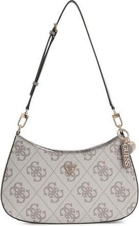 Guess sac &agrave; &eacute;paule Noelle II Top Zipper Shoulder Bag Dark Taupe Logo &eacute;cru