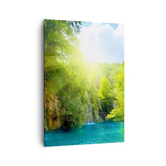 Arttor Bilder auf Leinwand Wasserfall Forrest Himmel Leinwandbild mit Rahmen 50x70cm Wandbilder Dekoration Wohnzimmer Schlafzimmer K&uuml;che Deko Gro&szlig; Wanddeko B