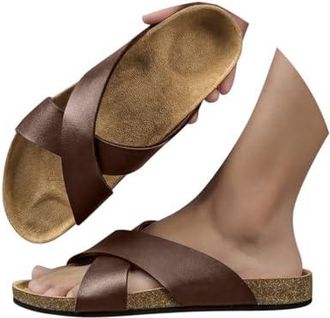 Minetom Sandale Homme Mules Plat Plage Pantoufle Outdoor Ceinture Croisée Chausson DÉté Bout Ouvert Jardin Sabot Faux Cuir Slippers A Marron Foncé 45 EU
