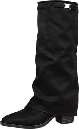 Generic Bottes Hautes pour Femmes À Bout Pointu Et Talon Bloc - Bottes Tendance Et Robustes pour Style Cowboy Bout Hautes Élégantes Et Confortables pour Lauto