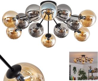 HOFSTEIN Deckenleuchte Gastor, Deckenlampe aus Metall/Glas in Schwarz/Rauchfarben/Bernsteinfarben, Leuchte im modernen Retro/Vintage-Design mit Schirmen aus Gl