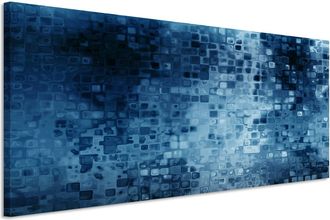 Paul Sinus Art Sinus Art 150x50cm Wandbild - Farbe Blau Petrol Panoramabild Wandbild auf echter Leinwand in sehr hoher Qualität - Abstrakt Grafik Geometrisch Quadrat