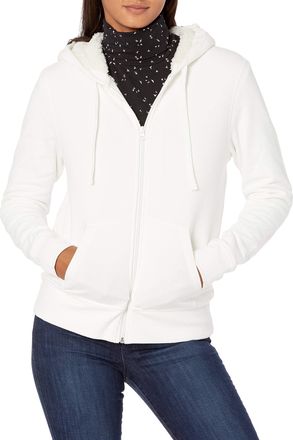 Amazon Essentials Damen Sherpa-gefütterte Fleece-Kapuzenjacke mit durchgehendem Reißverschluss (erhältlich in Übergröße), Gebrochenes Weiß, XXL