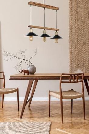 Opviq Industrial Rustic Chandelier, Wooden Body, 15 cm Diameter, 80 cm Height, Adjustable, E27 Socket, Brown & Black | Perfect for Country & Modern Decor