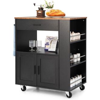 Costway Desserte de Cuisine sur roulettes (2 Verrouillables), &icirc;lot Chariot de Cuisine 3 Casiers &agrave; &Eacute;pices, Chariot de Service Armoire 1 Tiroir &Eacute;tag&egrave;re Ouverte