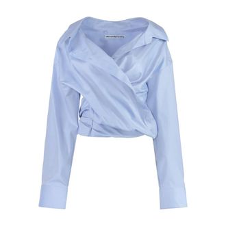 Alexander Wang Femme, Blouses et Chemises, Bleu, Taille: 32 FR Chemise asym&eacute;trique drap&eacute;e en popeline