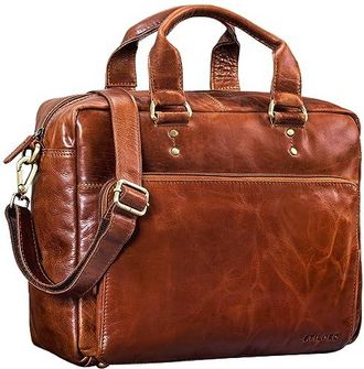 STILORD Jack Serviette en Cuir pour PC 13,3 Pouces Sac dAffaires Vintage pour Bureau Business Travail Sac Bandouli&egrave;re, Couleur:cognac - brillant