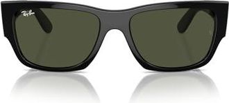 Ray-Ban Lunettes de soleil rectangulaires unisexes à verres verts avec protection UV - 0RB0947S901/3156, Noir, 56 mm