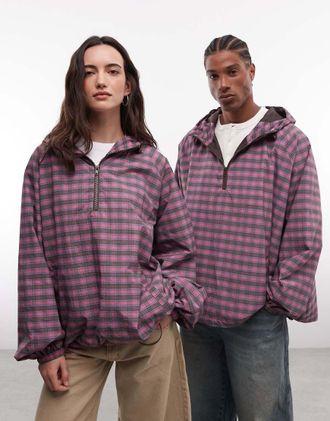 Collusion veste de surv&ecirc;tement &agrave; capuche oversize unisexe &agrave; carreaux rose