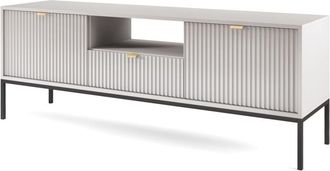 Selsey Selsey VELLORE - TV-Element Fernsehschrank - Grau mit geriffelten Fronten und schwarzen Metallbeinen, 154 cm
