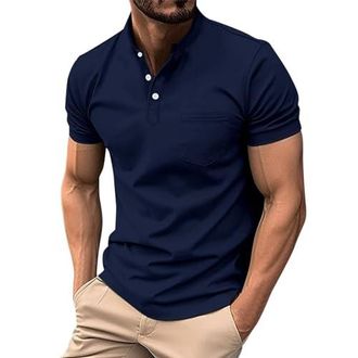 Generic Polo dété pour homme - Haut amincissant 2025 - T-shirt décontracté à manches courtes - Coupe ample - Col montant - T-shirt flatteur - Pour sortir avec