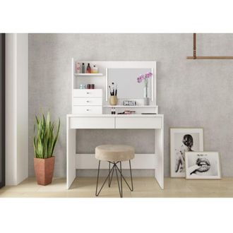 Vente-Unique Vente-unique - Coiffeuse 100x142 cm blanche avec miroir et tiroirs