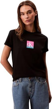 Calvin Klein T-Shirt Manches Courtes Femme Classic Boxed Monogram avec Logo, Noir (Black), L