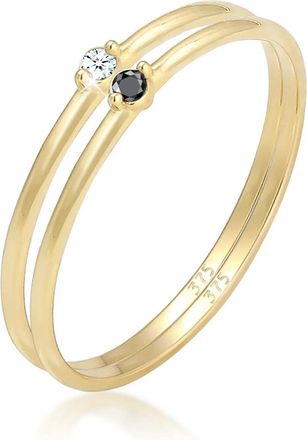 Elli Ringe - Ring Solitär Schwarz Weiss Diamant (0.03 ct.) 375e - Gr. 52 MM - in Gold - für Damen