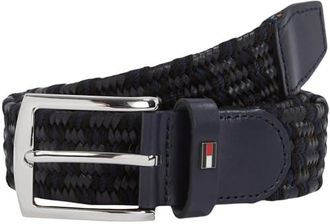Tommy Hilfiger Ceinture Homme Denton Elastic Leather 3,5 cm Tiss&eacute;e, Multicolore (Space Blue/Black), 100 cm