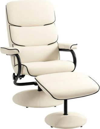 HOMCOM Fauteuil relax avec pouf - HOMCOM - si&egrave;ge pivotant &agrave; 360&deg; - dossier inclinable - polyur&eacute;thane - 75 x 84 x 100 cm - cr&egrave;me