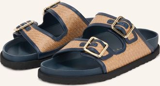 Birkenstock 1774 Birkenstock Pantoletten Arizona Framed Raffia blau
