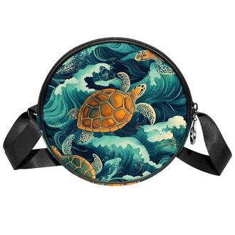 Generic Sac &agrave; bandouli&egrave;re rond pour femme, motif tortues de mer, petit sac &agrave; bandouli&egrave;re avec fermeture &eacute;clair, bretelles r&eacute;glables, sac &agrave; main rond d&eacute;contrac