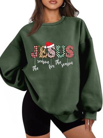 Generic Jesus Sweatshirts pour femme - Sweat-shirt de No&euml;l pour la saison - Joli pull graphique d&eacute;contract&eacute; &agrave; col rond &agrave; manches longues - Hauts dhiver, vert 
