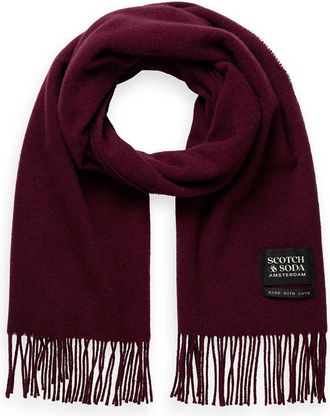 Scotch & Soda Virgin Wool Fringed Woven Scarf Berry Wine