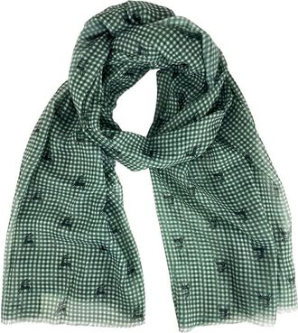 Trachtenland Trachten Schal kariert mit Hirschmotiv - Schönes Halstuch zu Dirndl und Lederhose (Olivgrün, Maße: ca. 185 x 70 cm)