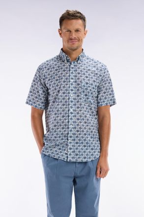 Eden Park Chemise &Agrave; Manches Courtes En Coton Gris Moyen Imprim&eacute; Fleurs Graphique Coupe Droite