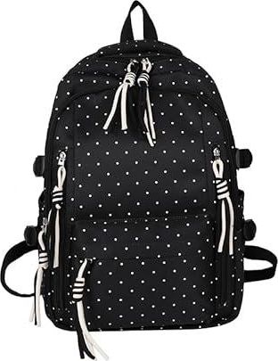 Generic Sac &agrave; dos tendance en nylon &agrave; pois pour &eacute;tudiant, coll&egrave;ge, &eacute;tudiants, sac &agrave; livres pour femmes, filles, universit&eacute; et ext&eacute;rieur, Noir
