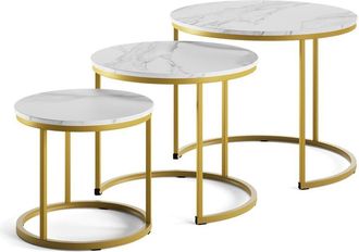 Vicco Couchtisch-Set Montreal, Wei&szlig;/Gold, 55 x 55 cm 3 Teile