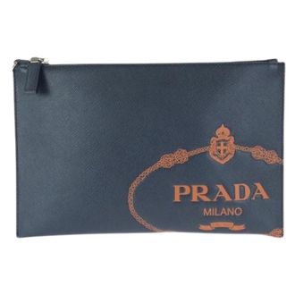 Prada Pre-owned Saffiano Leder Clutch Bag - - Pre-owned - Damen - Blau - ONE SIZE