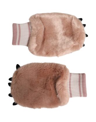 Dolce & Gabbana Womens Brown Acrylic Knitted Fur Wrist Mitten Gloves Polyester