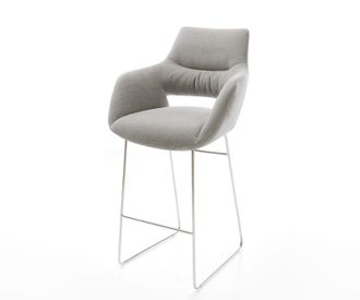 DELIFE Barstuhl Yago-Flex Strukturstoff Soft Grau Kufengestell Edelstahl Silberfarben Taschenfederkern, Barst&uuml;hle