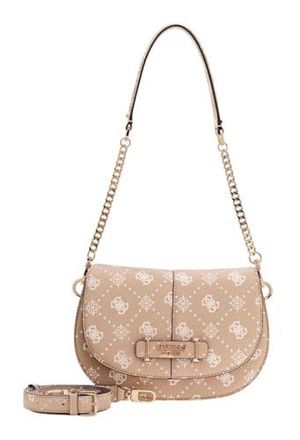 Guess sac &agrave; &eacute;paule bandouli&egrave;re Carrie Logo Flap Shoulder Bag Biscotti Logo marron clair