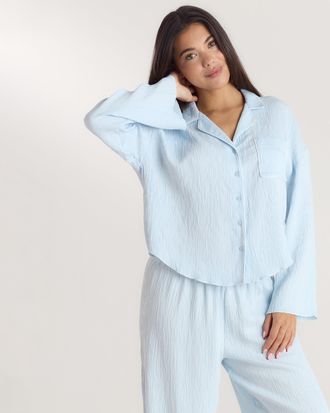 Lounge Chemise de Pyjama Crinkle - Bleu - XXL