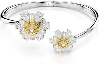 Swarovski Idyllia Armreif, Rhodinierter Damenarmreif mit Blumen-Motiv und Strahlenden Swarovski Kristallen